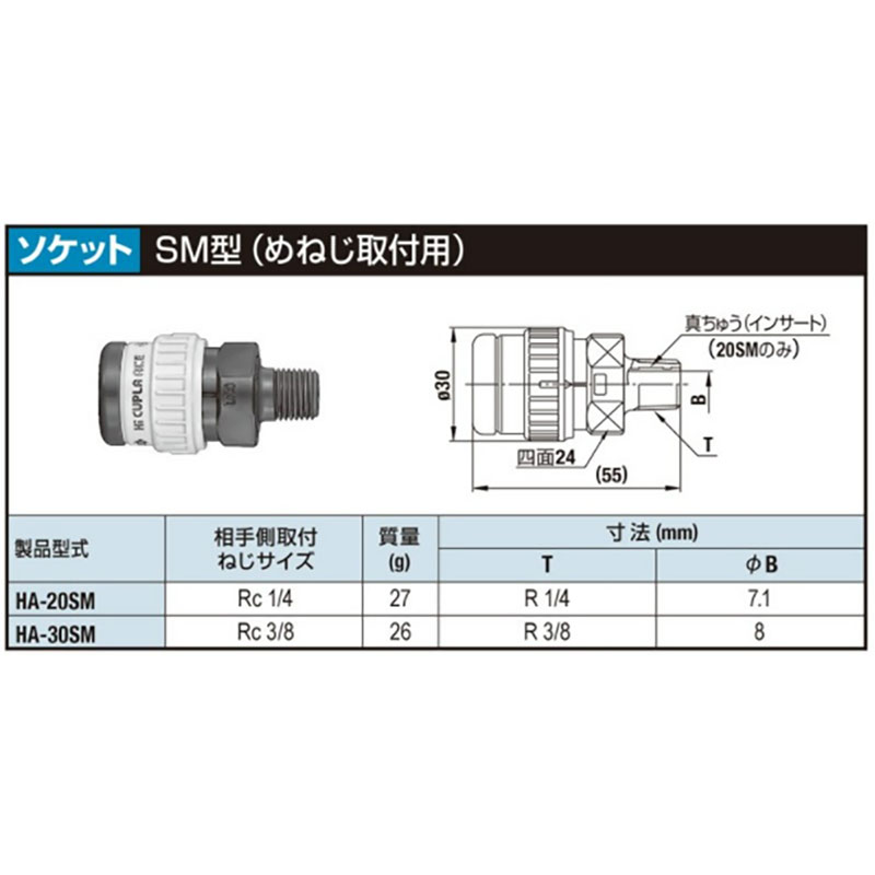 樹脂カプラ ソケット めねじ取付用Rc1／4 HA-20SM | 工具の通販 FINE PIECE デリバリー｜自動車の整備機器・用品・システムがネットでお得に仕入れできる業者向け卸売サイト ...